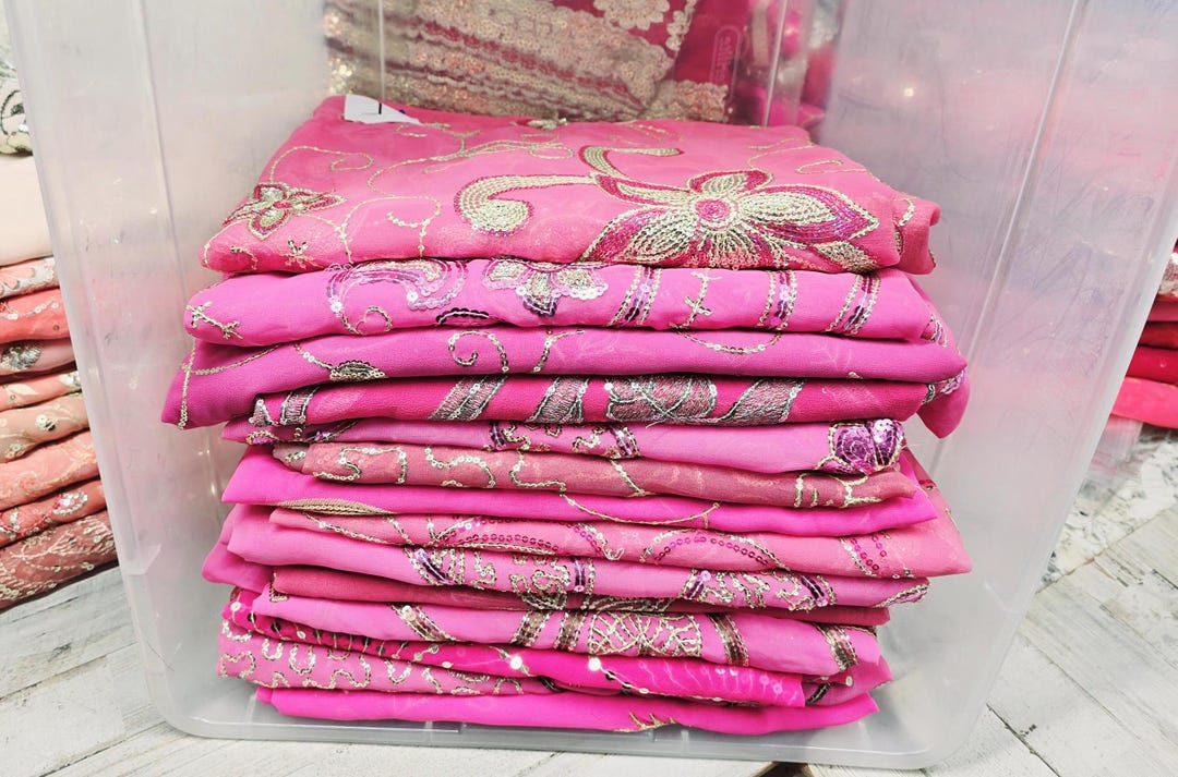 Sari Scarf, (un-cut) PINK Saree, Vintage Boho Scarf, India Sequenced ...