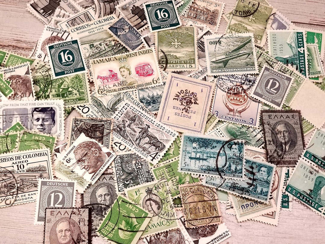 50 Vintage GREEN Mix Postage Stamps-vintage & Modern Mixed Lot ...