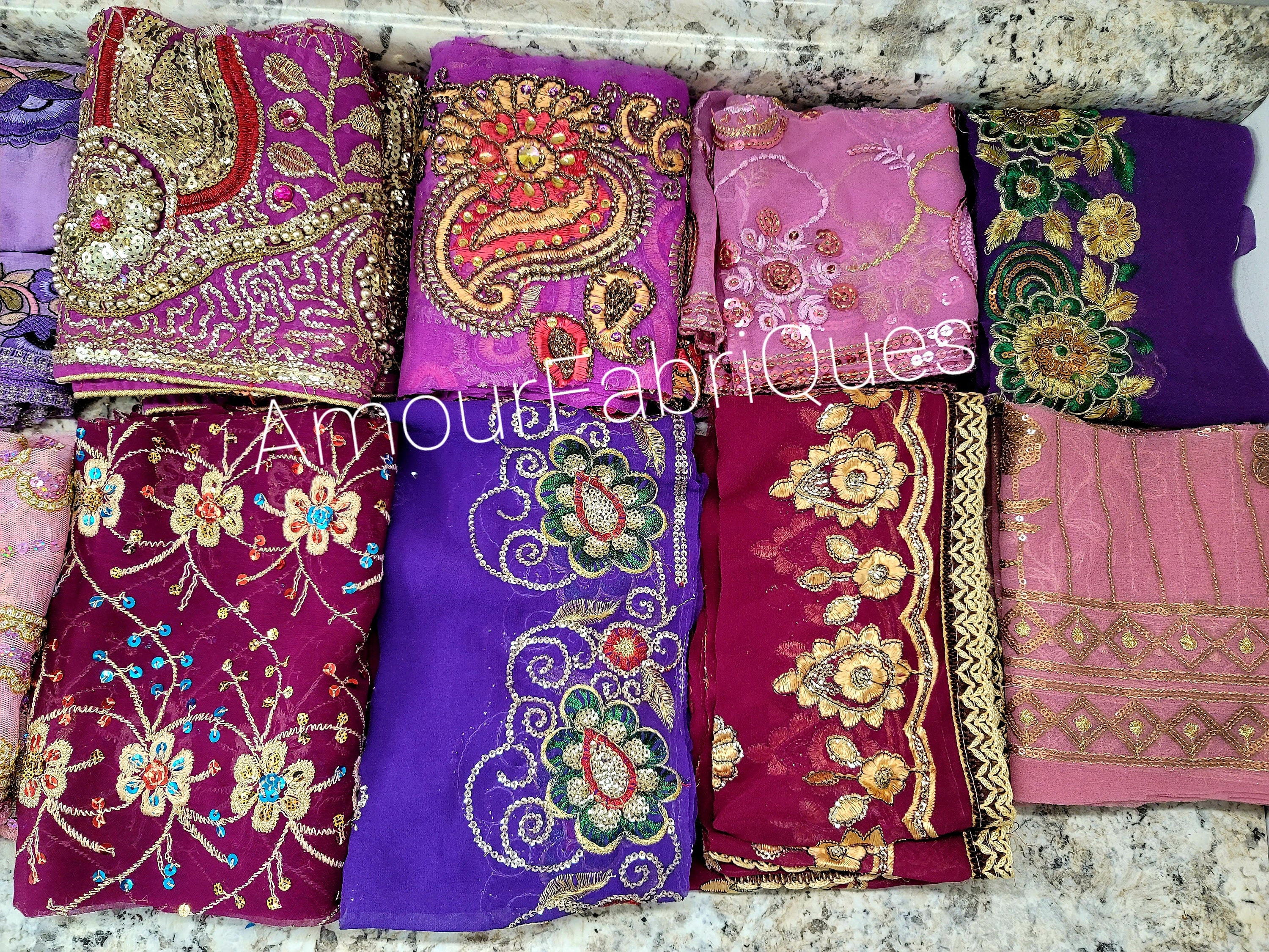 Purple Vintage Sari Swatches: Beaded Fabric Appliques, Junk Journal ...