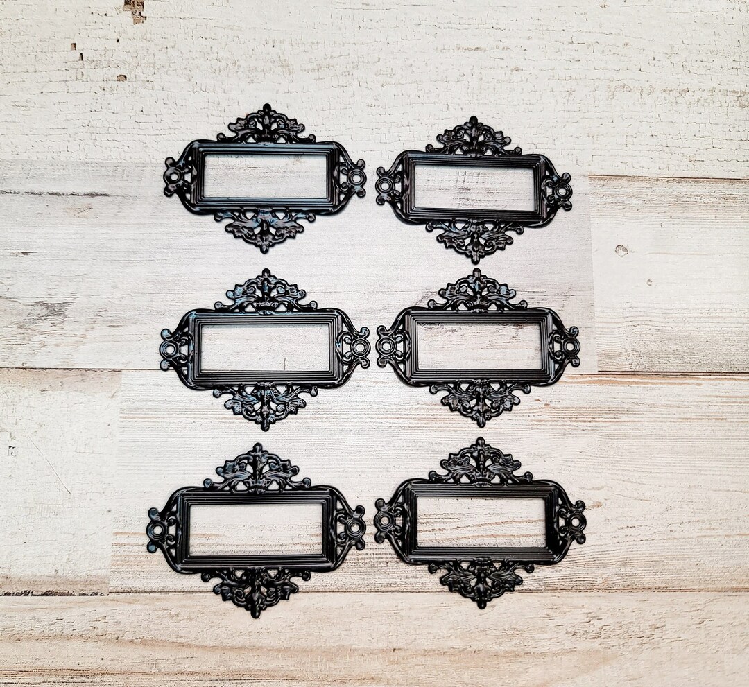 6 Black Metal Ornate Faceplate/ Library File Drawer Labels Business ...