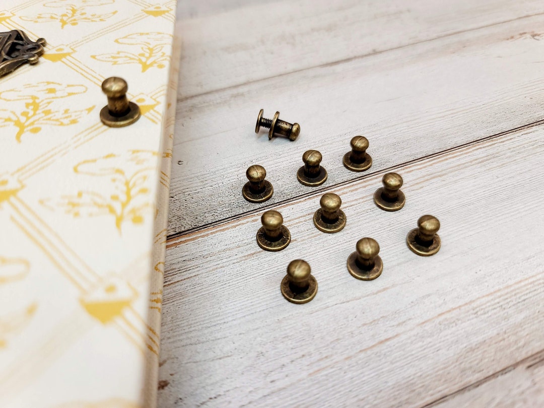 10 Antique Gold Hitch Fasteners/ Round Head Studs/ Junk Journal Hitch ...