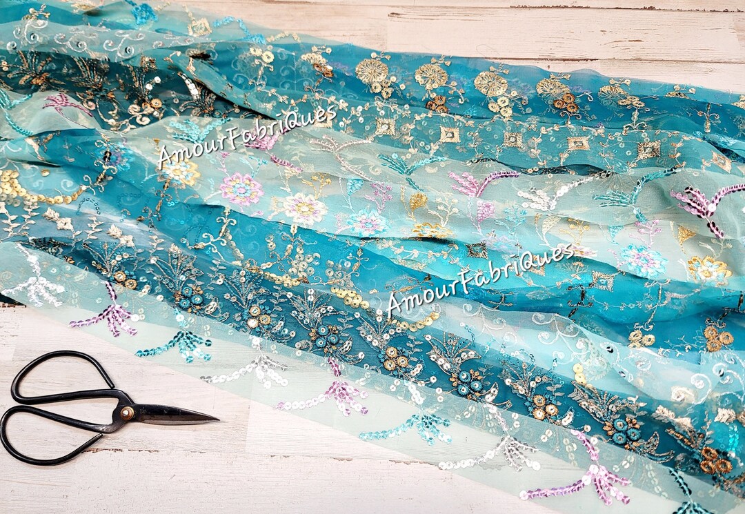 20+ Yards BLUE Bohemian Strips/boho Tassel Making/beaded Sari Strips ...