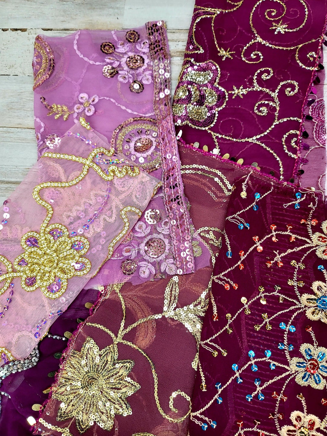 LARGE 10 Pack PURPLE 10.5 X 10.5 Vintage Sari Beaded-applique Fabrics ...