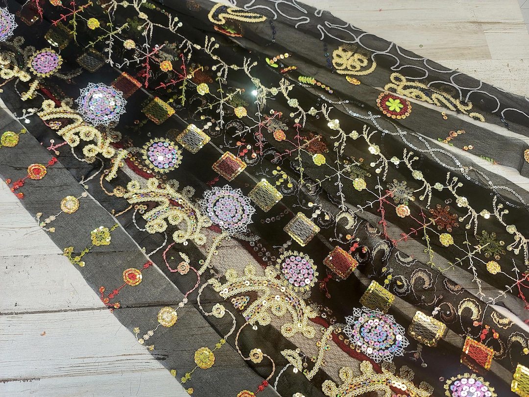 15 Yards BLACK Sari Strips/bohemian Strips/boho Tassel Making/beaded ...