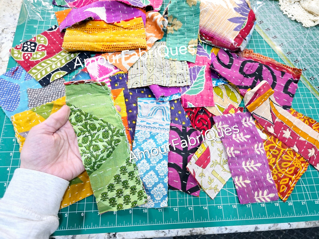 Kantha Fabric SNIPPET Pack-kantha Scrap Fabric-scrap Fabric-snippets ...