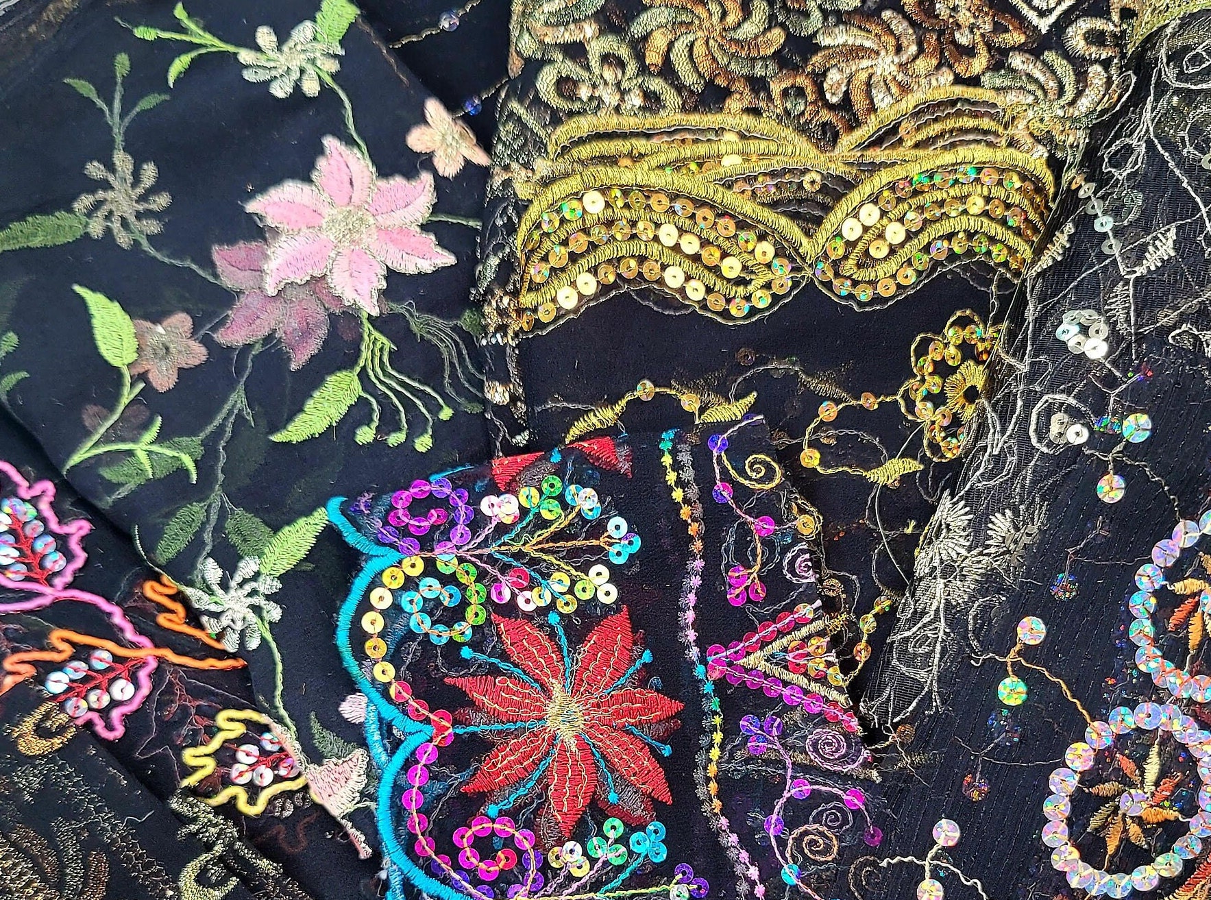 Vintage Beaded Sari Scraps: Black Boho Fabric Pieces - Etsy