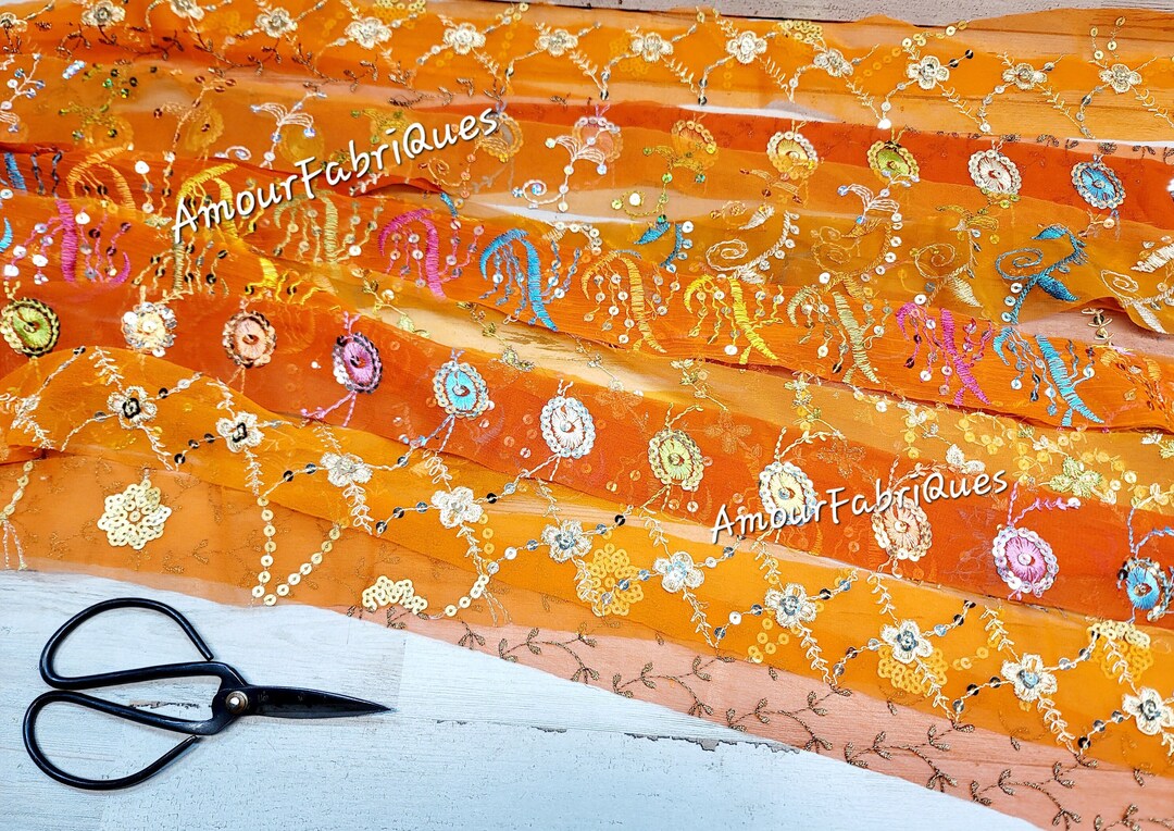 20 Yards ORANGE Bohemian Strips/boho Tassel Making/beaded Sari Strips ...