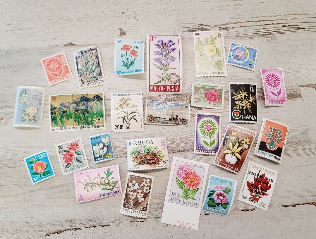 25 Authentic Vintage FLOWERS Postage Stamps What You See You Will Get ...