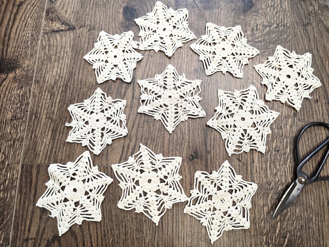 Crochet Lace Snowflake Doilies: Ivory Vintage Style, 4