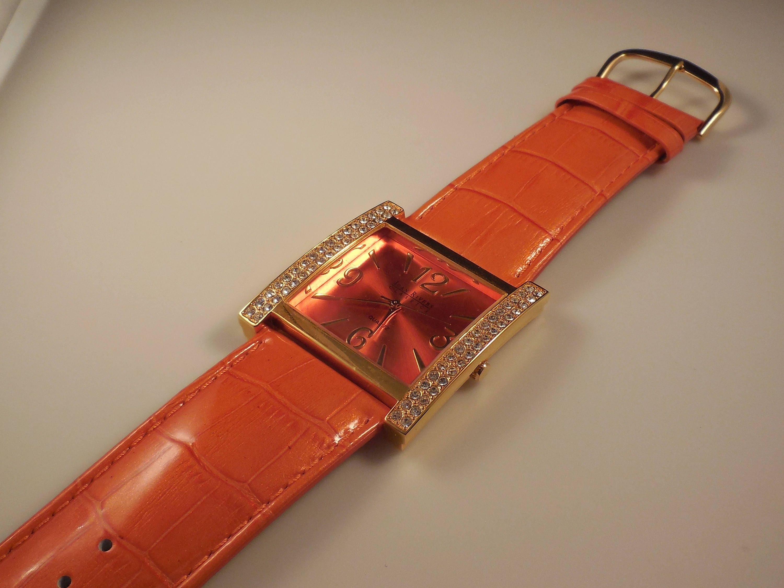 Joan Rivers Classics V377 Watch With Orange Leather Band Crystal ...