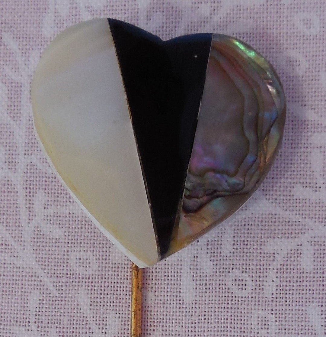 Vintage 1950s Miriam Haskell Hat Stick Pin Mother of Pearl Onyx Abalone ...