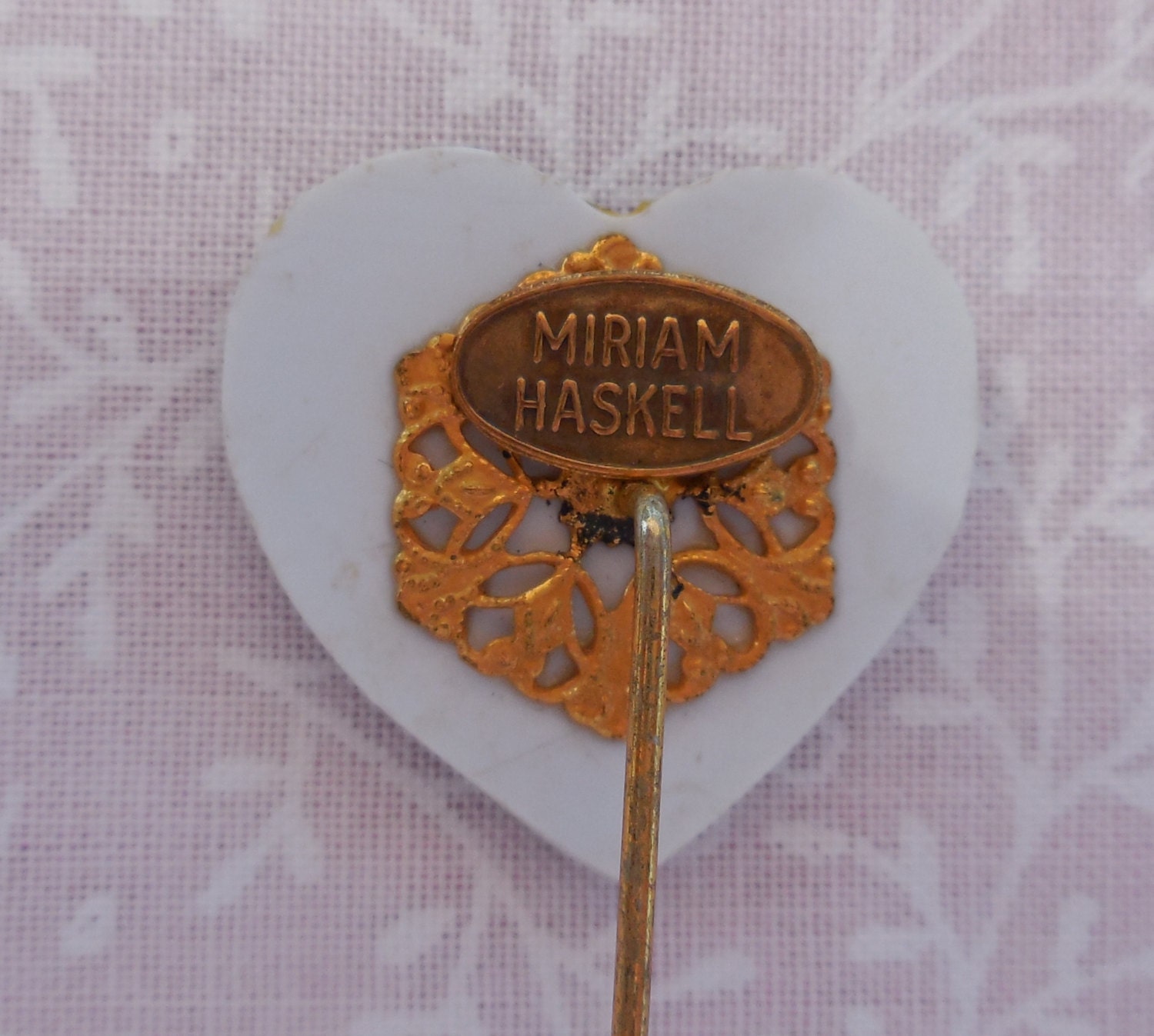 Vintage 1950s Miriam Haskell Hat Stick Pin Mother of Pearl Onyx Abalone ...