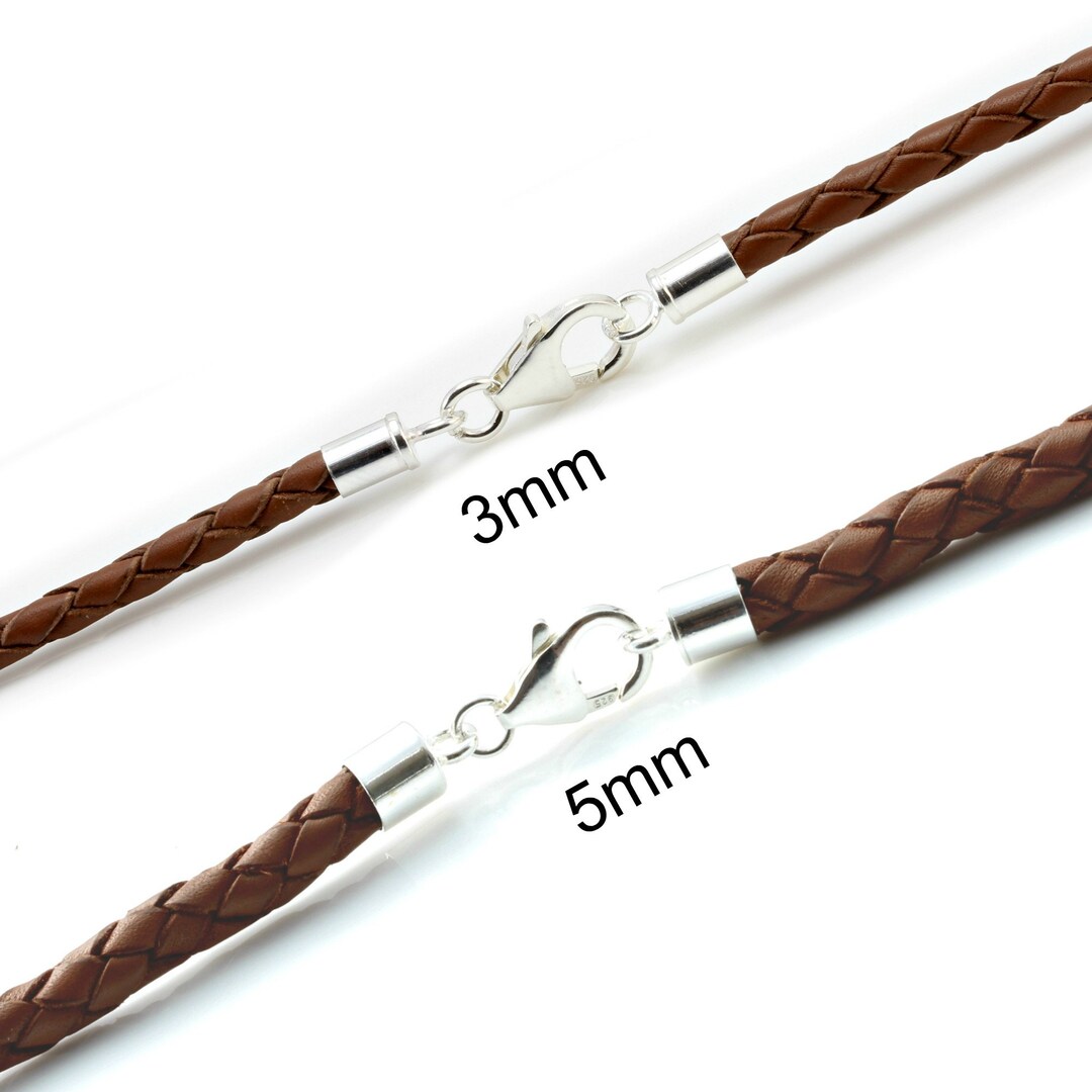 Genuine Braided Leather Necklace With Sterling Silver Ends and Clasp ...