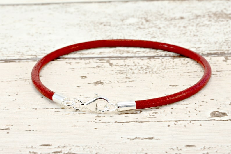 Genuine Red Leather Bracelet With Sterling Silver Clasp-3mm - Etsy