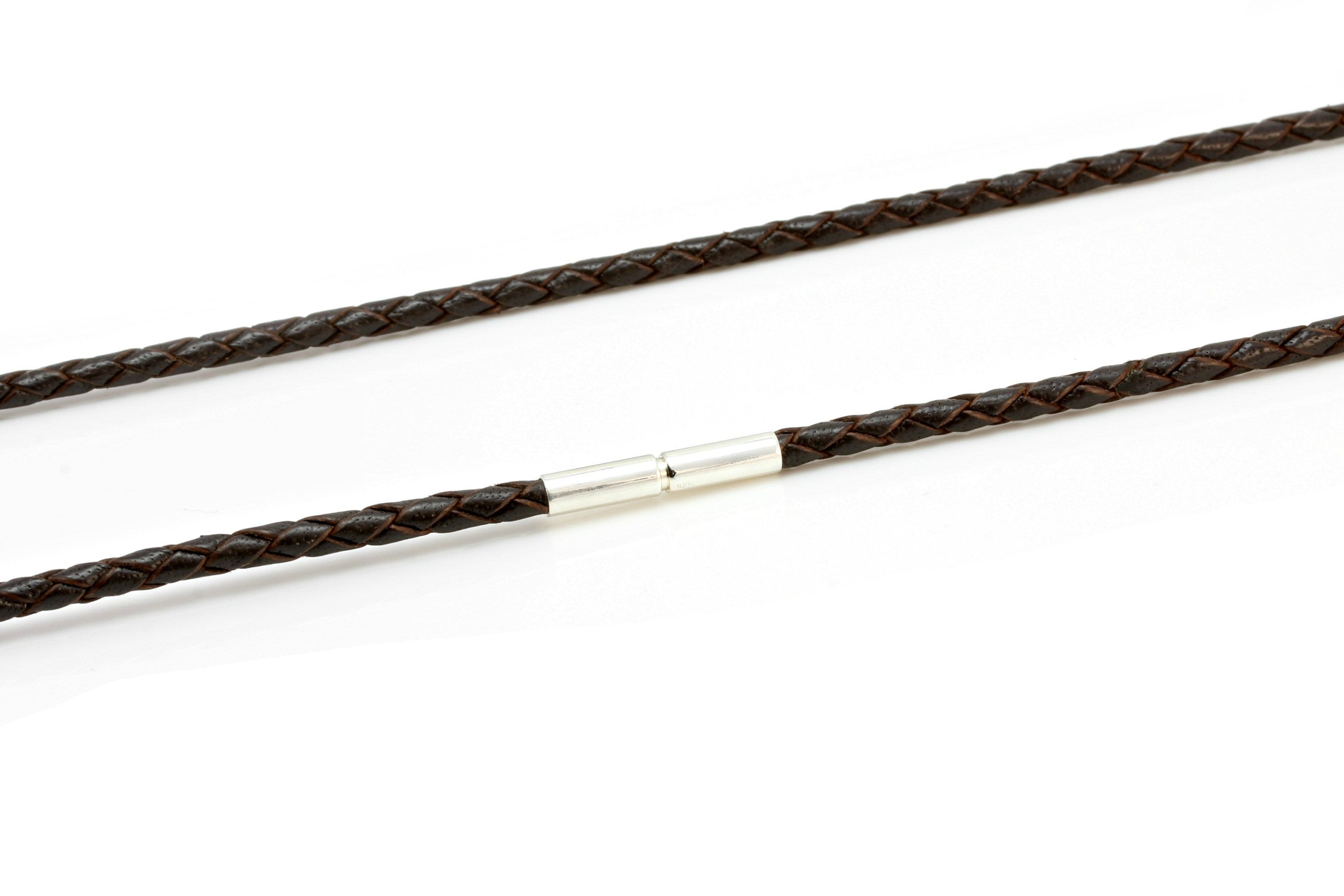 Genuine Braided leather necklace with sterling silver Twist | Etsy