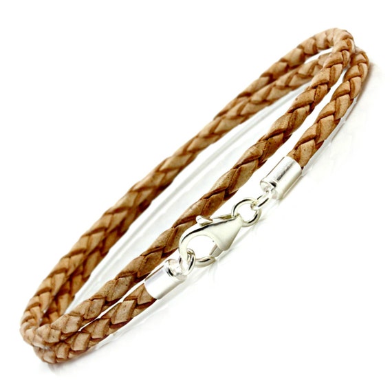 3mm Braided Leather Bracelet double Wrapped With Sterling Silver Clasp genuine Natural Leather Cord mens ladies Etsy Canada