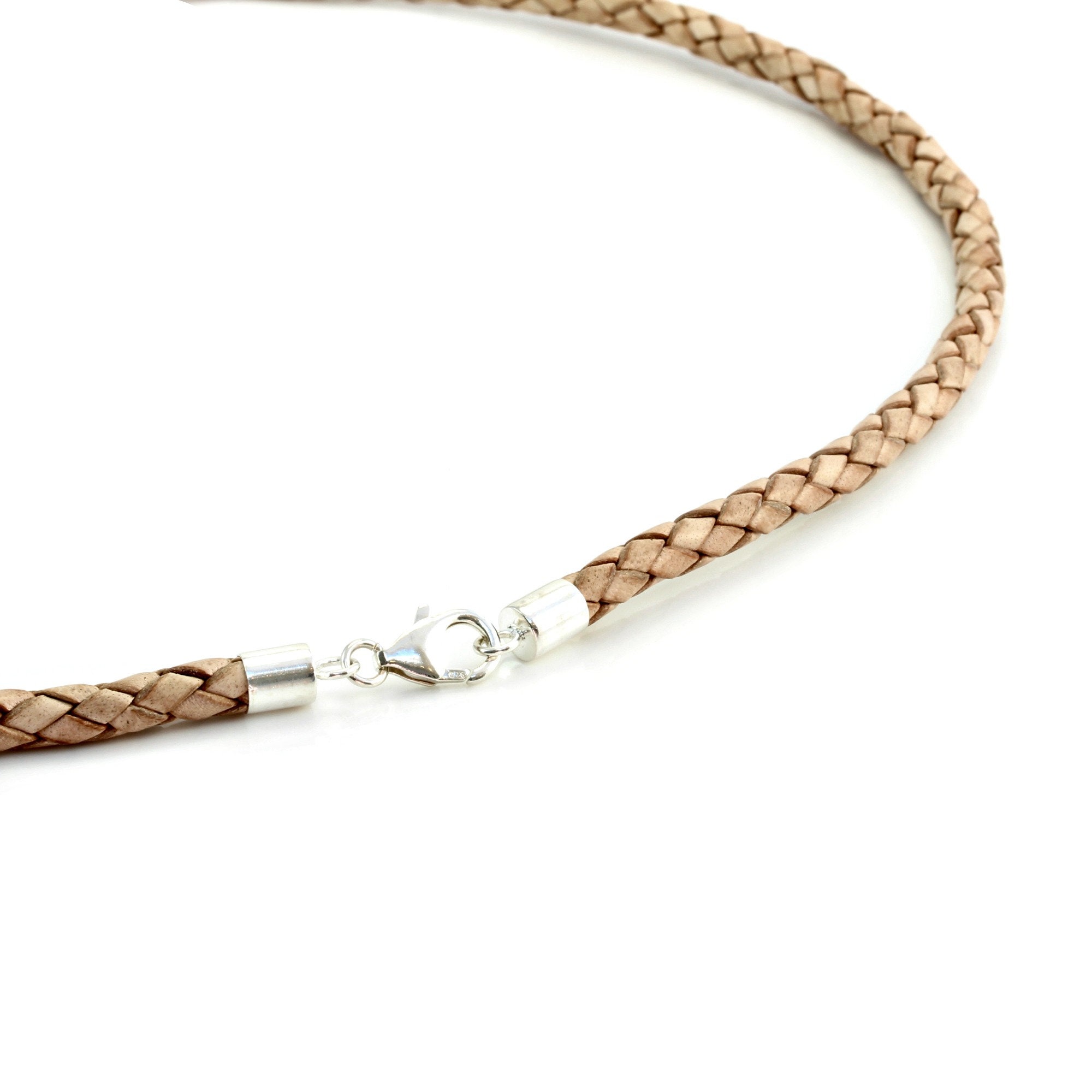Genuine Braided Leather Necklace With Sterling Silver Ends Genuine Braided Leather Necklace With Sterling Silver Ends