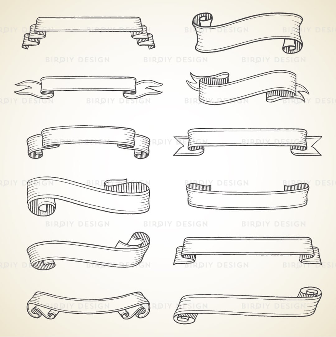 Rustic Banners Clipart - Vintage Banners - Rustic Boho Wedding Clipart ...