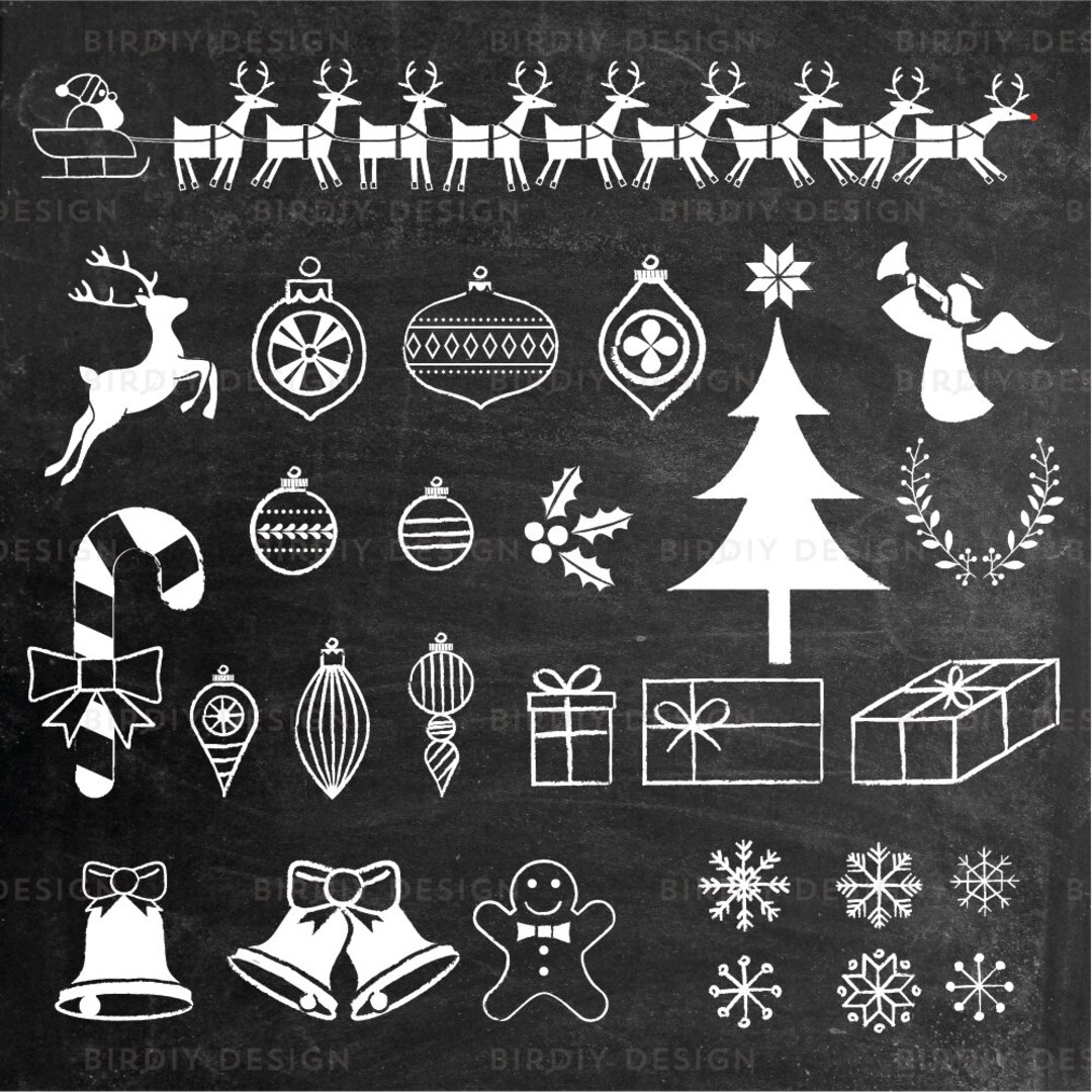 Chalkboard Christmas Designs Clip Art Set - Vector EPS and PNG ...