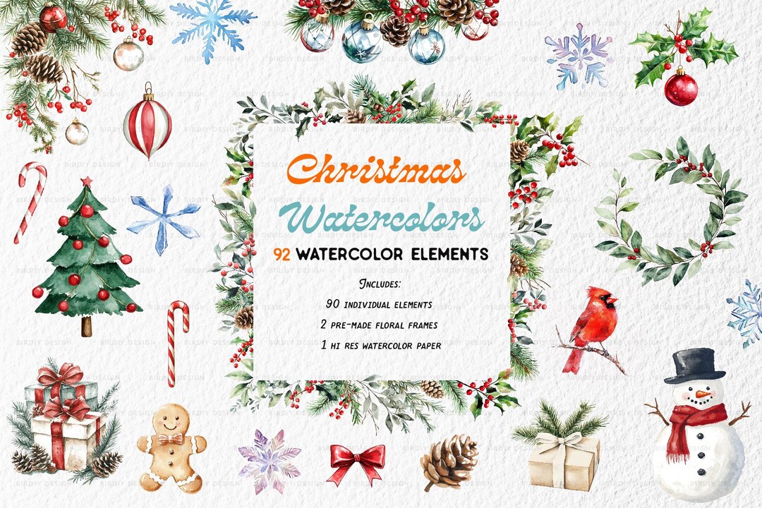 Christmas Watercolor Clipart - Christmas Clipart - Holiday Clipart ...