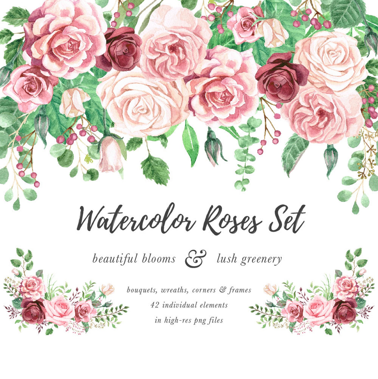 Watercolor Rose Clipart Marsala Rose Watercolor Floral - Etsy Canada