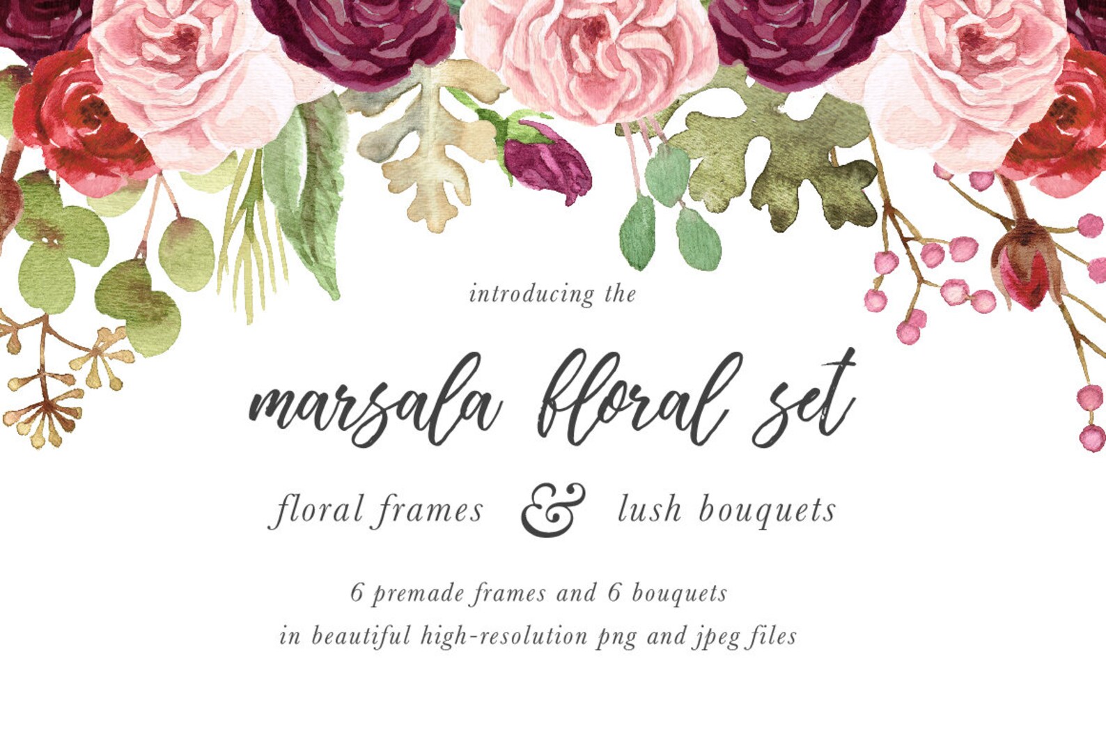 Marsala Floral Clipart Watercolor Floral Clipart Burgundy | Etsy