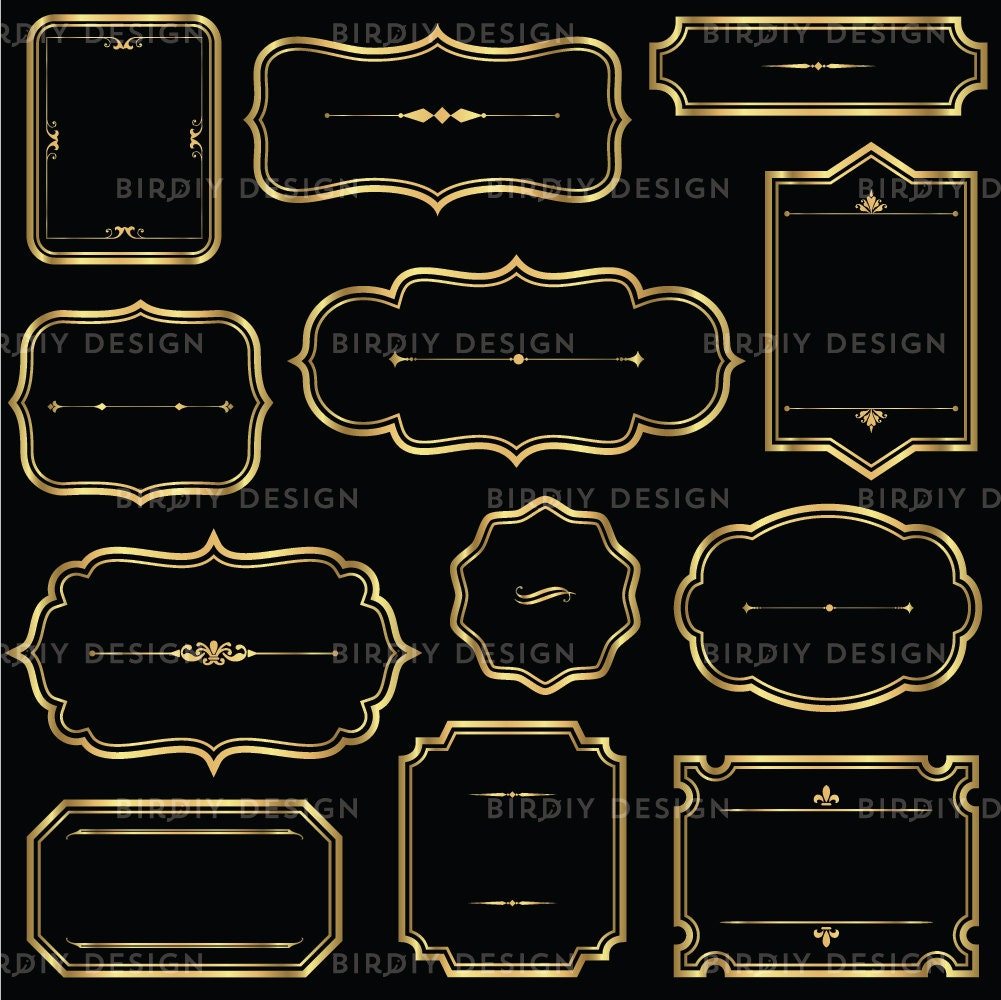 Vintage Frames Clipart Gold Clipart Boho Clipart Logo | Etsy
