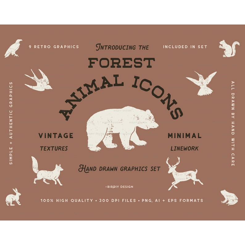 Forest Animal Icons Vintage Clipart • Woodland Animal Clipart • Rustic ...