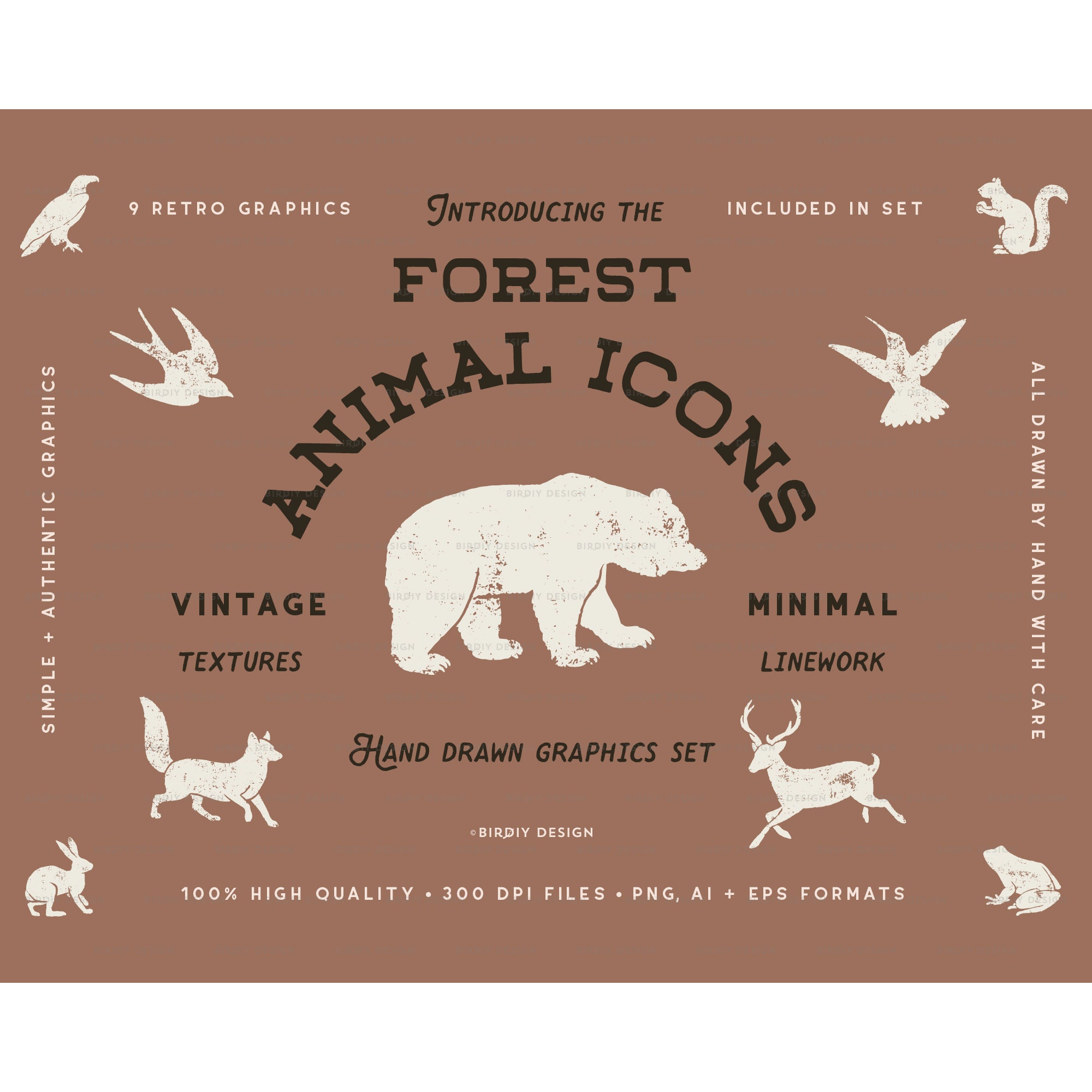 Forest Animal Icons Vintage Clipart • Woodland Animal Clipart • Rustic ...