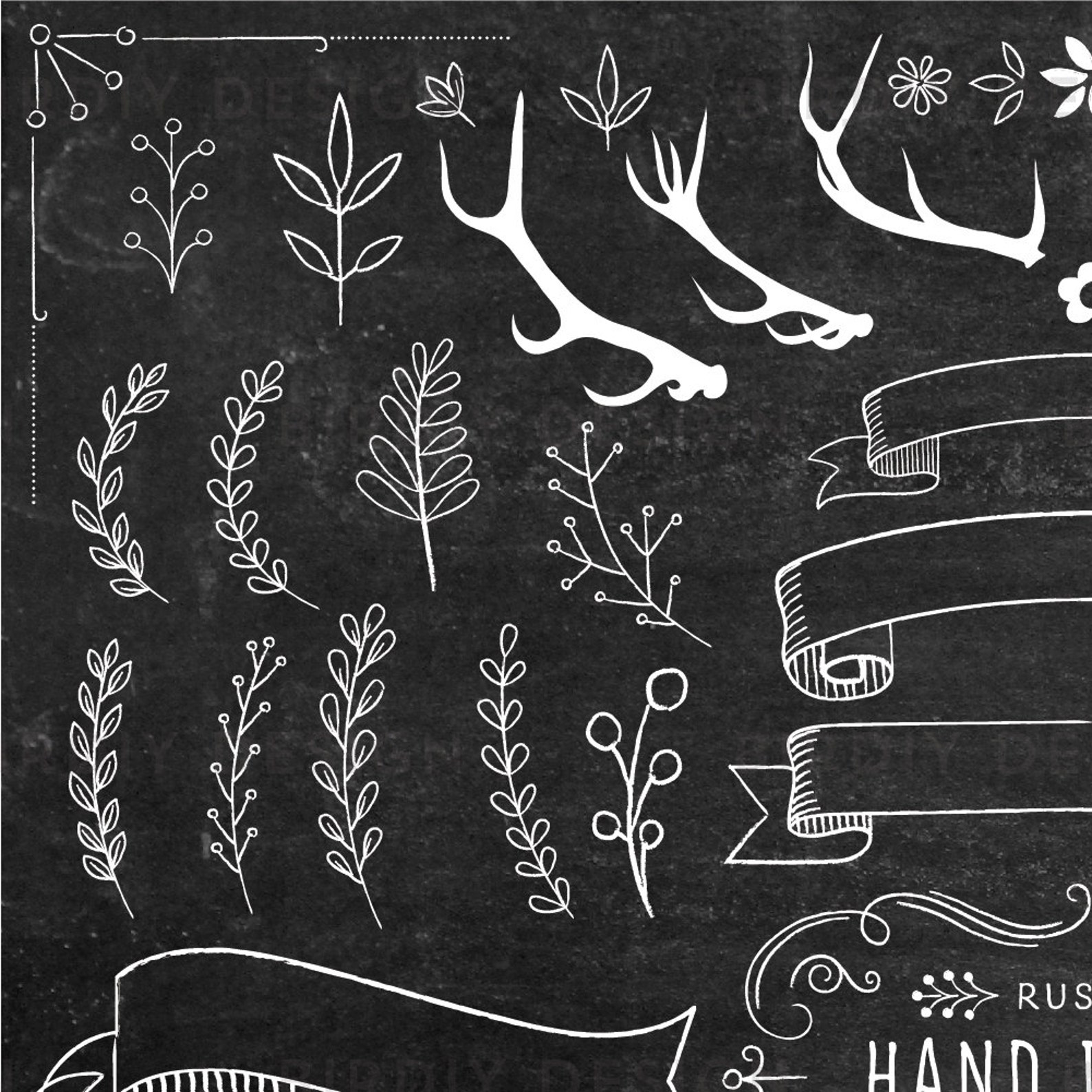 Chalk Clipart Chalkboard Clipart Chalk Floral Clipart - Etsy