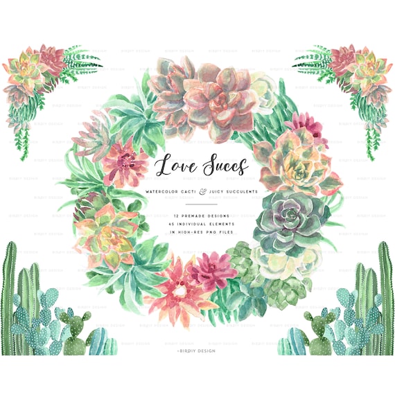 Succulent wreath watercolor clipart Floral boho wreath clipart Tropical ...