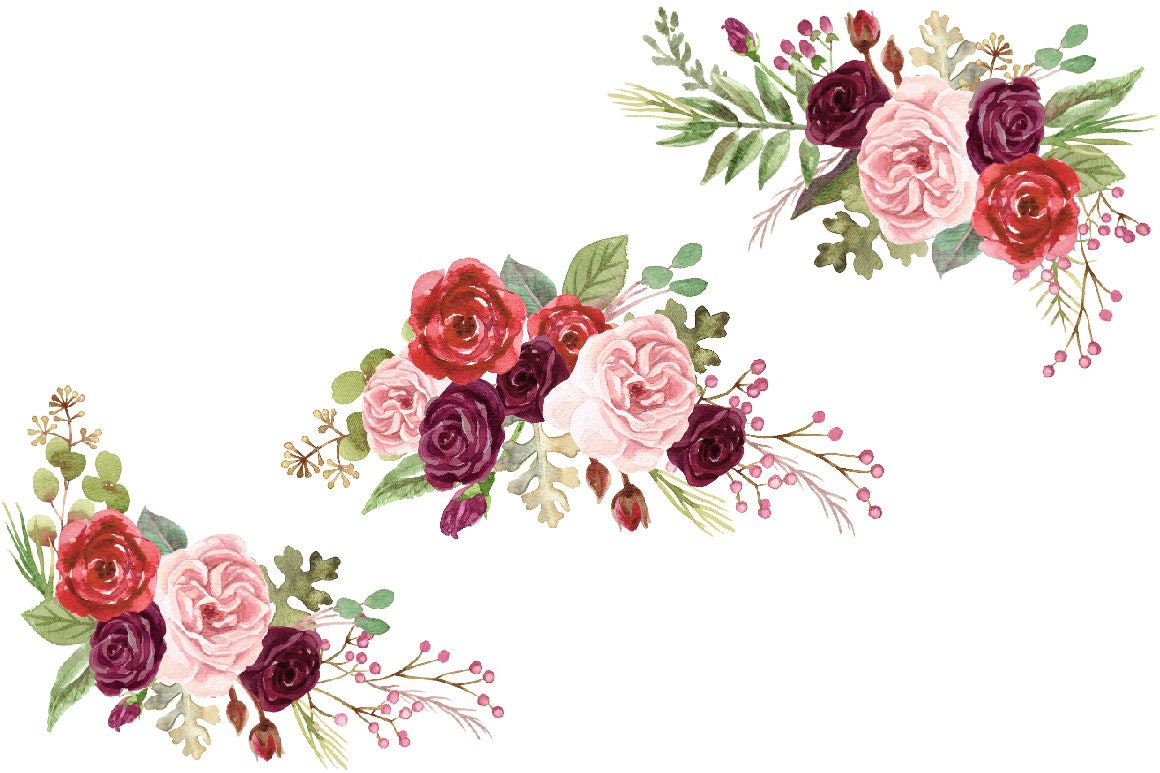 Marsala Floral Clipart Watercolor Floral Clipart Burgundy | Etsy