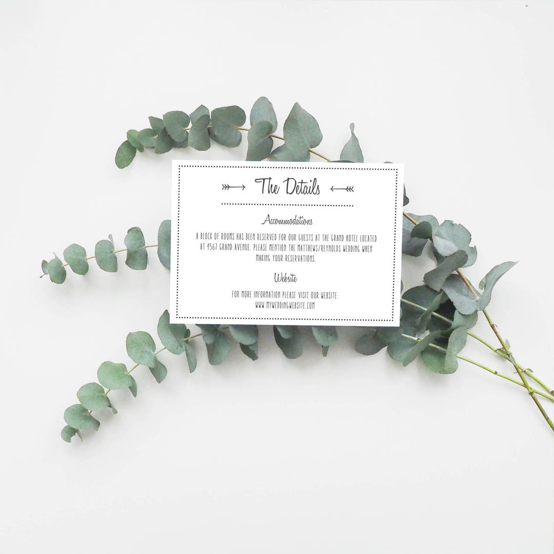 Printable Info Card - Info Card Template - DIY Wedding Template ...