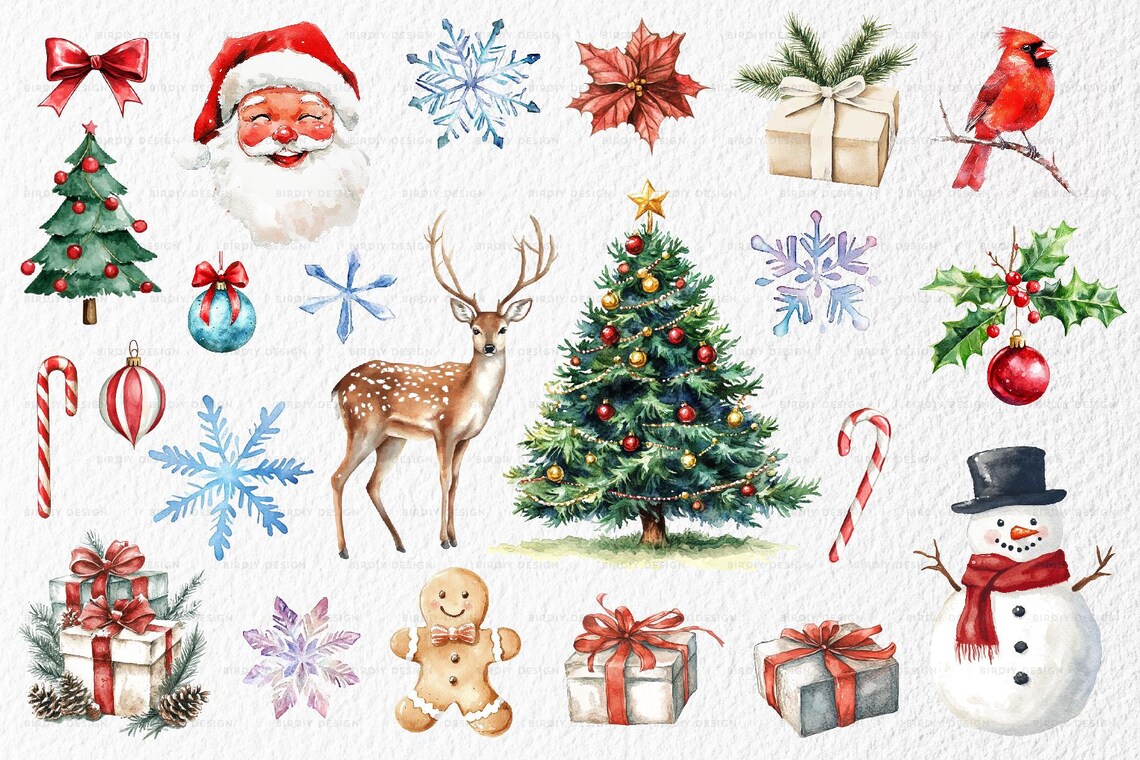 Christmas Watercolor Clipart - Christmas Clipart - Holiday Clipart ...