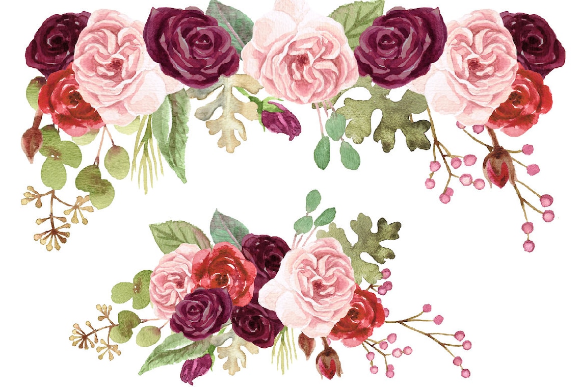 Marsala Floral Clipart Watercolor Floral Clipart Burgundy | Etsy