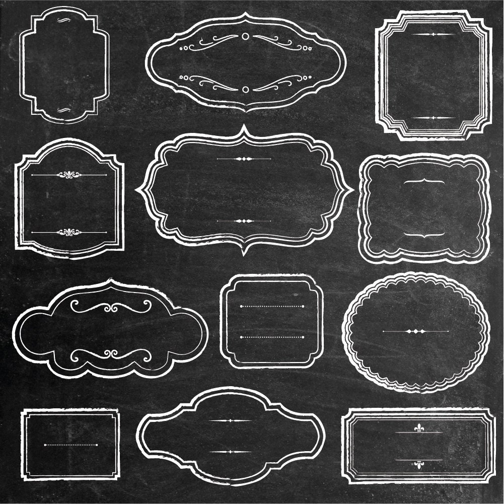 Rustic Chalk Frames Clipart - Chalkboard Clipart - Vintage Frame ...
