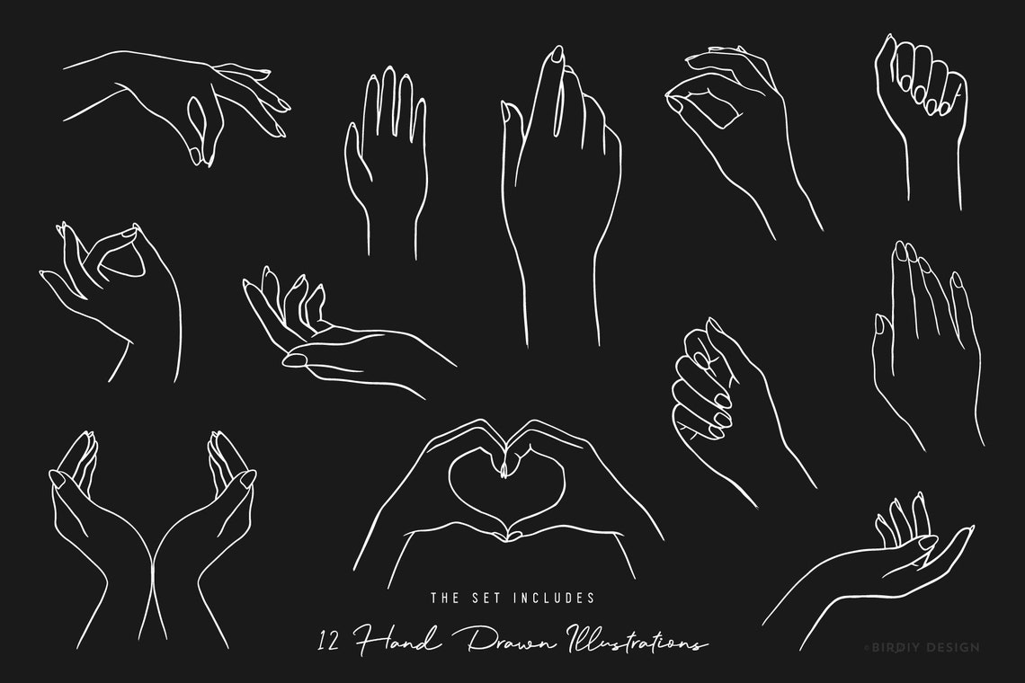 Hands Icons Clipart Hand Gestures Hand Drawn Illustration | Etsy