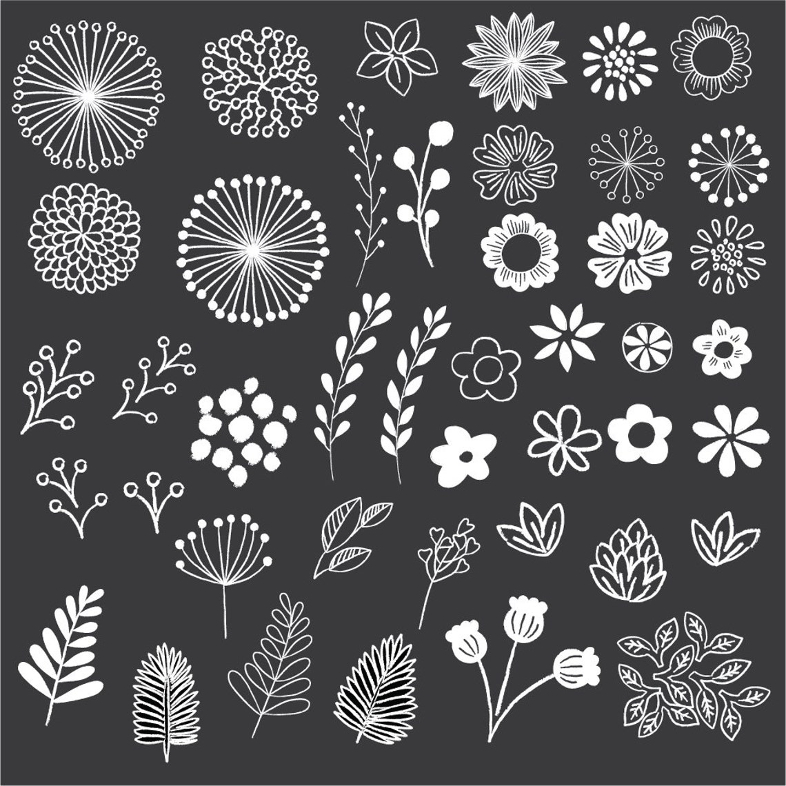 Chalkboard Floral Clipart - Clip Art - Floral Clipart - Chalk Clipart ...