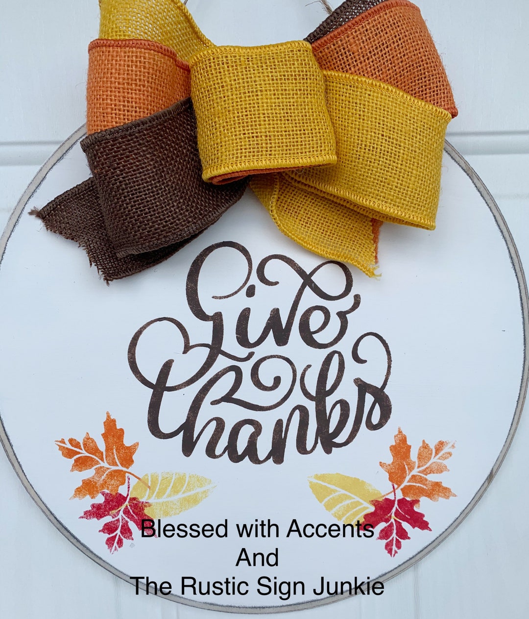 Give Thanks Door Hanger, Fall Front Door Decor, Front Door Decor, Round ...