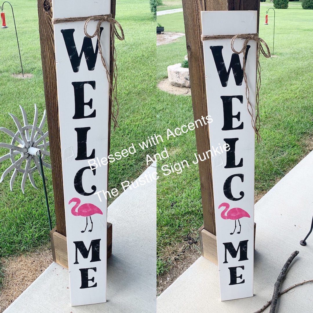 Large Welcome Signs, Flamingo Sign, Flamingo Decor, Front Door Decor ...