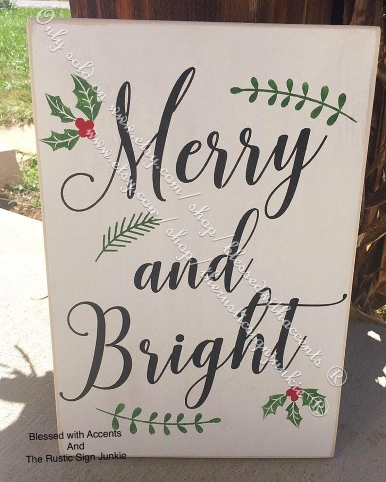 Merry and Bright Wood Sign Primitive Christmas Decor Rustic | Etsy