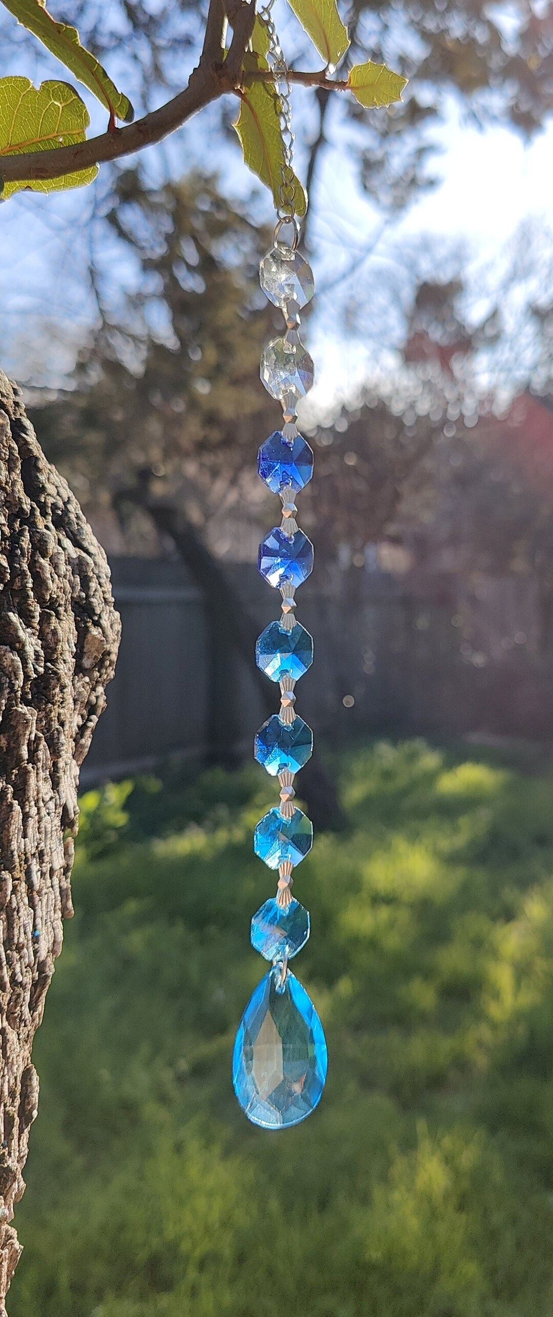 All Blue Crystal Bead Suncatcher Blue and Silver Suncatcher Short ...