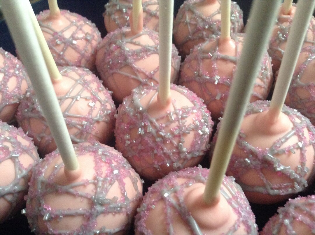 Pink Cake Pops: Silver Drizzle, Princess Party Favors (set of 12) - Etsy