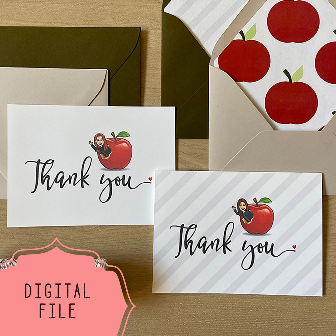 DIGITAL FILE Personalized Teacher Bitmoji Thank You Cards - Etsy