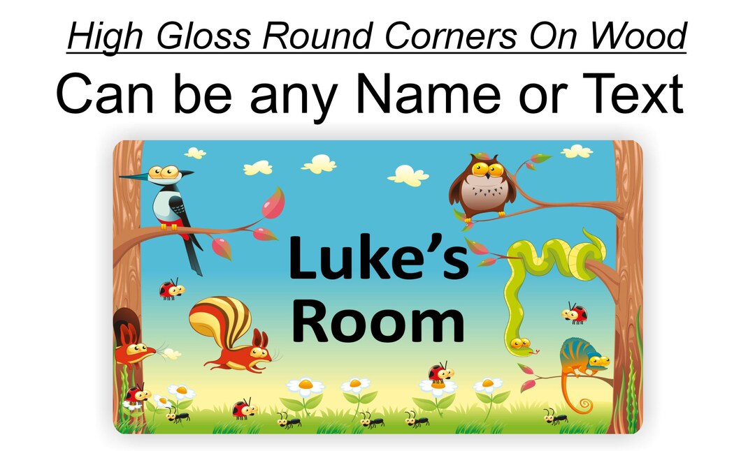 Forest Animals Room Door Name Sign Bedroom Plaque With Wood Pecker ...