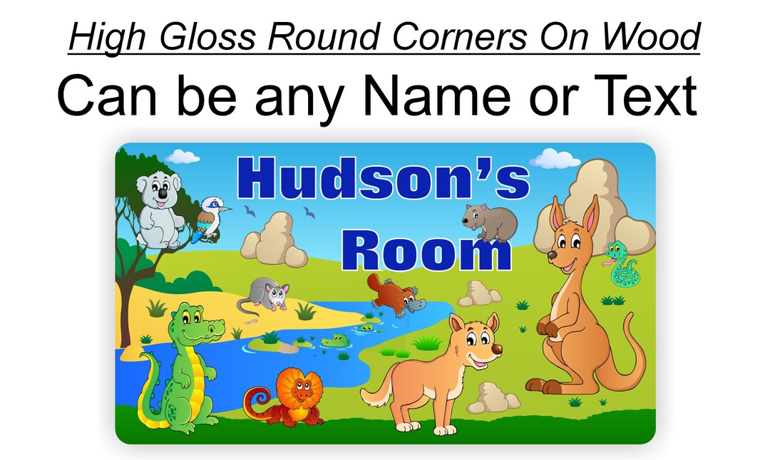 Childs Bedroom Room Door Sign With Australia Native Animals, Kangaroo ...
