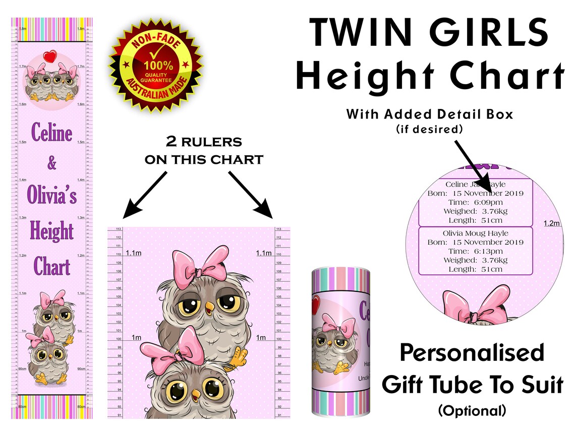 Height Chart for Baby Twin Girls or Girl Sisters New Born - Etsy