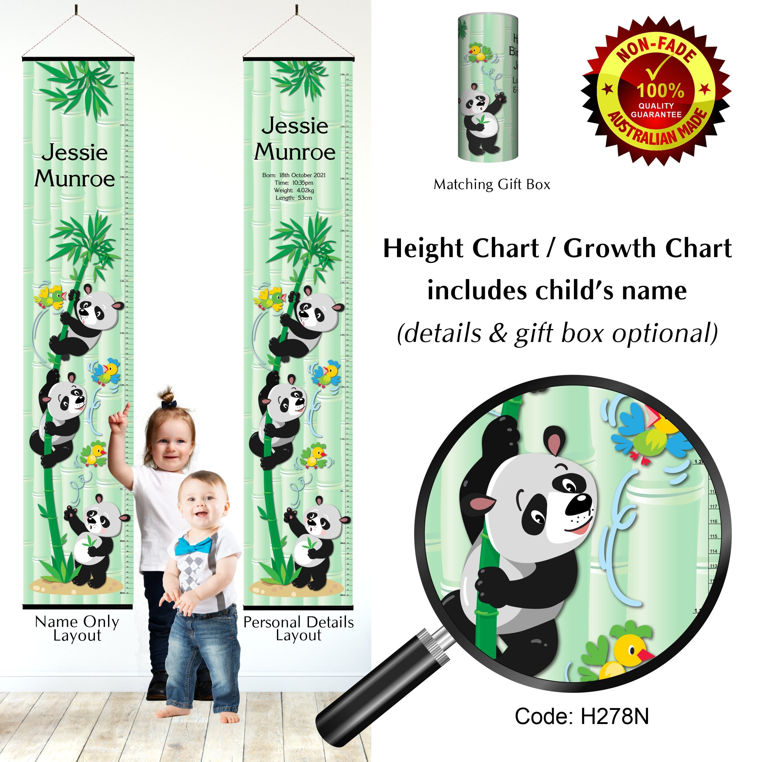 Zoo Panda Bears Theme, Height Chart With Growth Ruler Wall Hanging ...