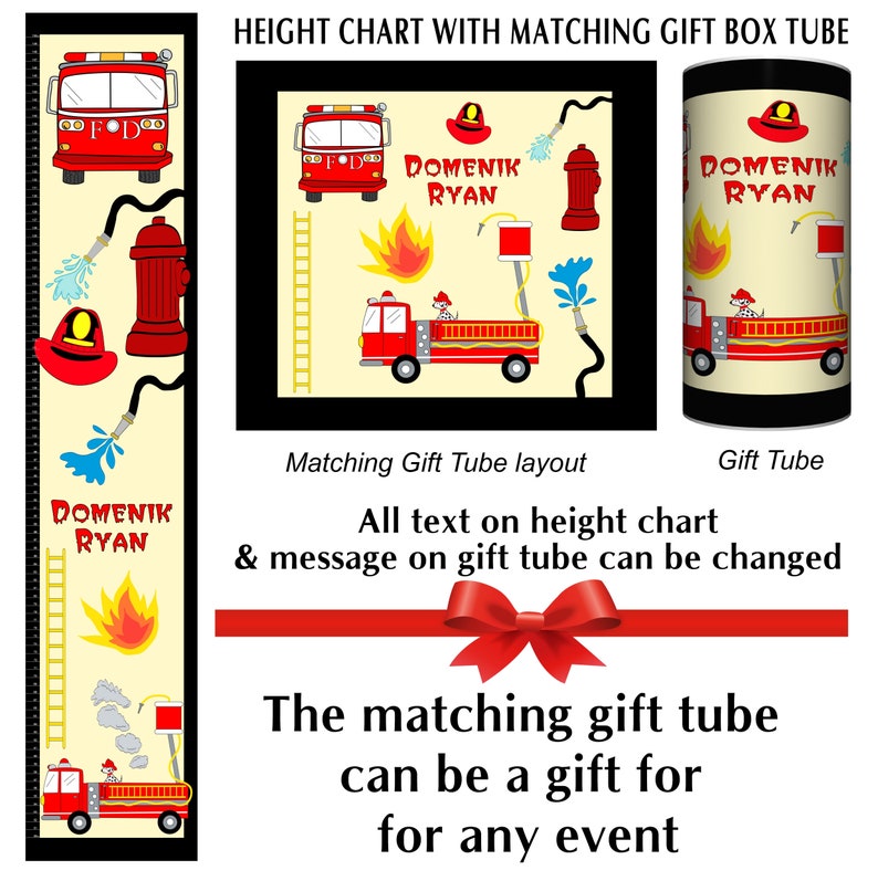 Fireman and Fire Truck for Boys Height Chart Growth Ruler for - Etsy