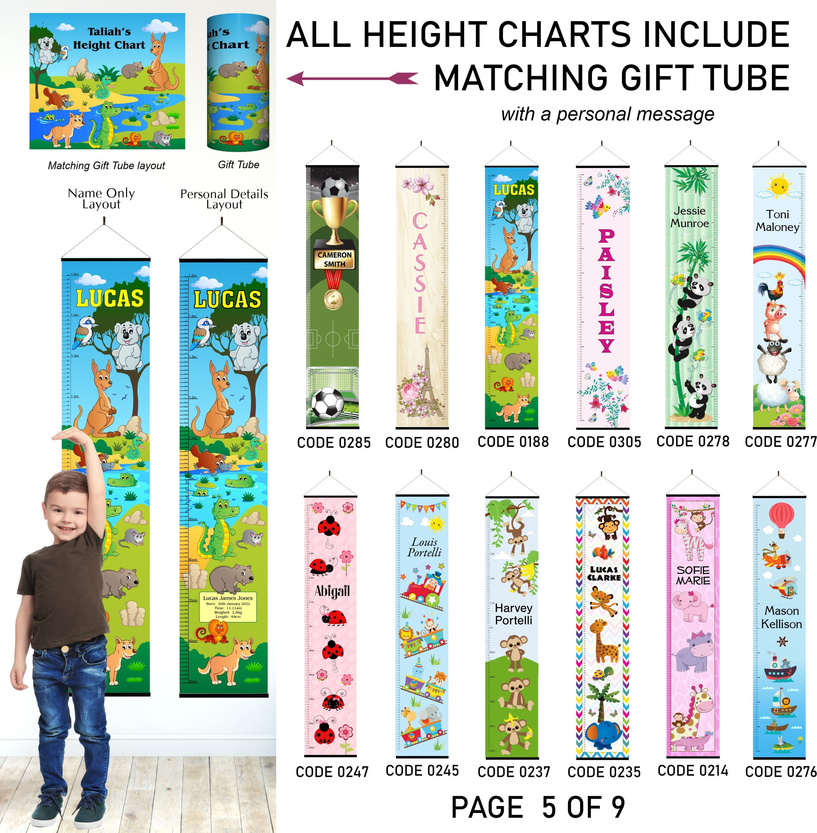 Custom Growth Charts Fabric Canvas Includes Personalised Gift Box Tube ...